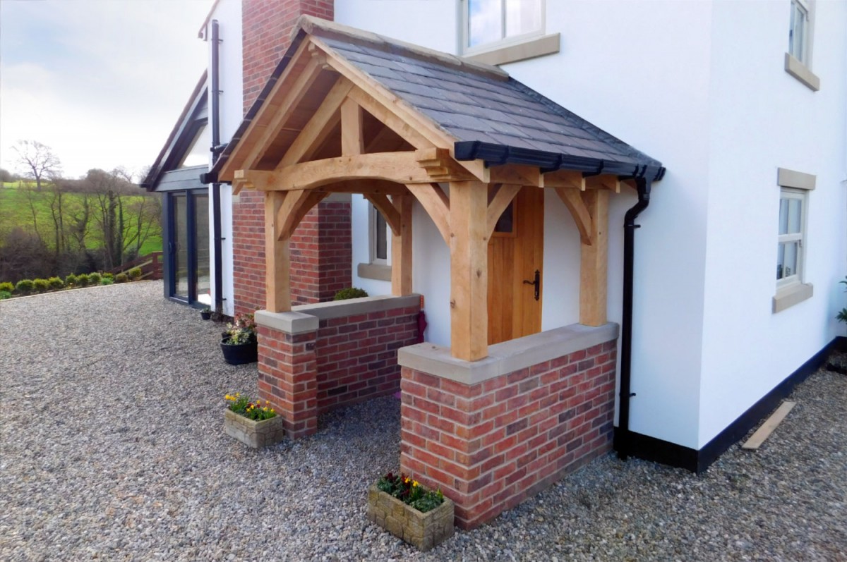 Oak Porch, slate roof, hand made timber frame, traditional construction ...