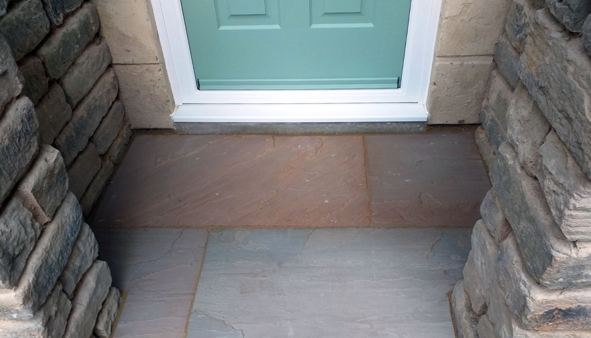 Storm Porch with traditional Oak Frame, stone work, pitched roof ...